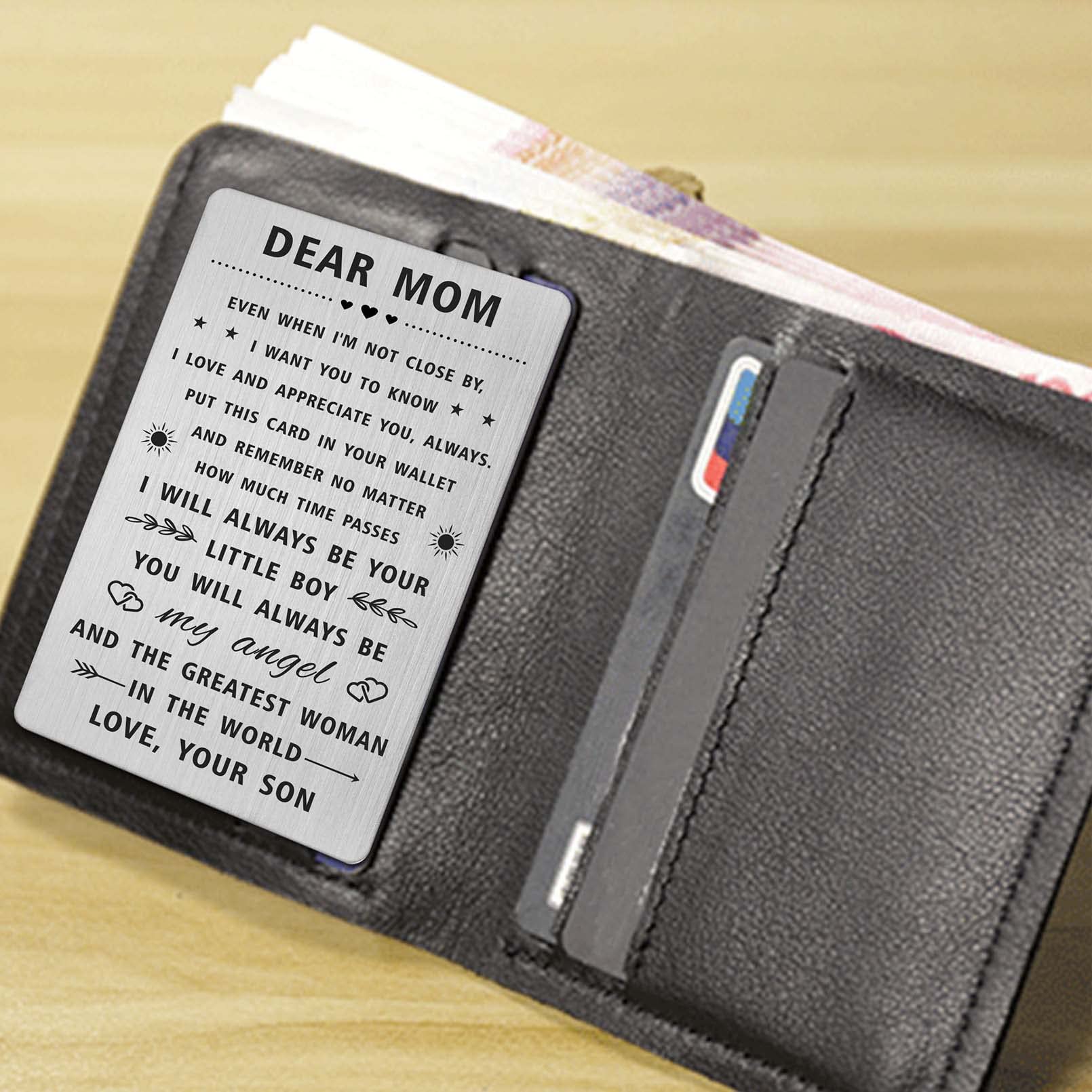 SOUSYOKYO Mom Christmas Card from Son, Thank You Mom Wallet Card from Son, Personalized Mom Wedding Birthday Gift from Son, Unique Mom Long Distance Present