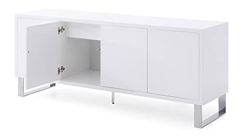 Zuri Furniture Modern Neve Sideboard in White High Gloss Lacquer with Polished Stainless Steel Legs