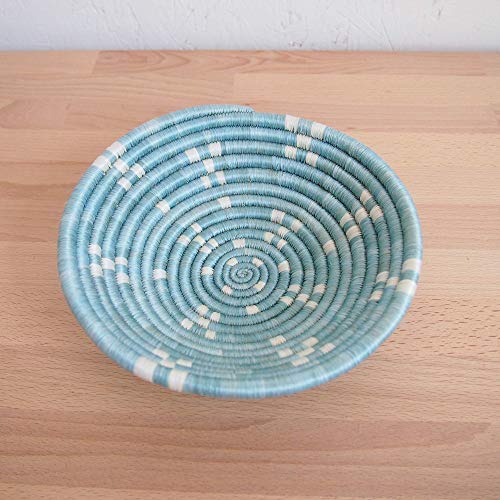 Small African Basket- Munini/Rwanda Basket/Woven Bowl/Sisal & Sweetgrass Basket/Blue, White