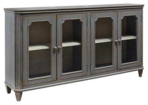Signature Design by Ashley Mirimyn Vintage 68" 4-Door Accent Cabinet with Mirrored Glass and 2 Adjustable Shelves, Gray
