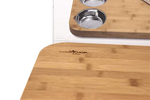 Versachop Trio, Extra Large 22 X 16 inch Cutting Boards for Kitchen, Butcher Block - Totally Natural Organic Moso Bamboo board with three Stainless Steel Bowls attached for easy chopping