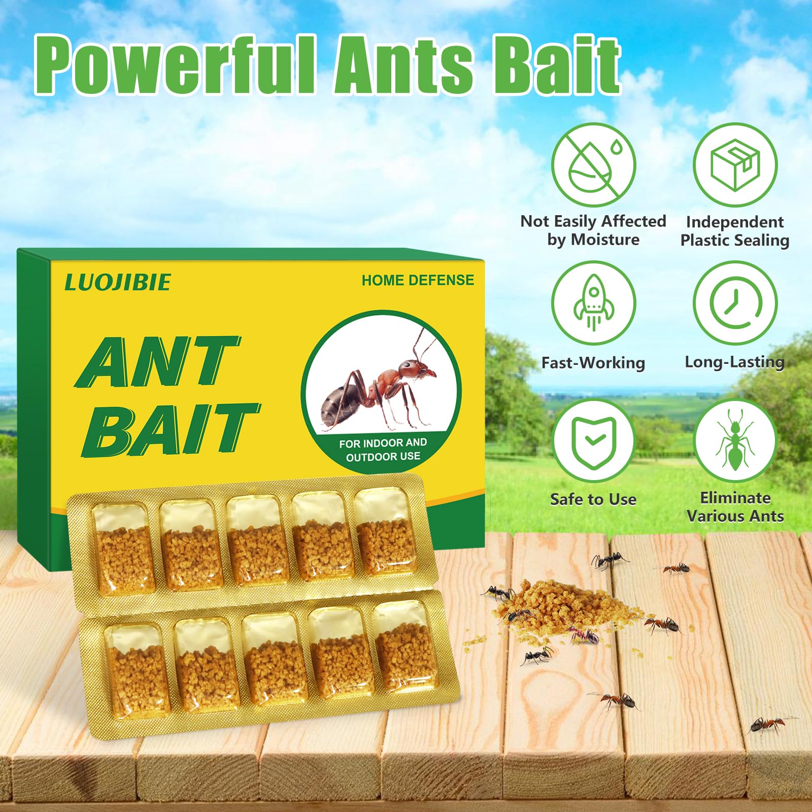 LUOJIBIE Ant Traps Indoor/Outdoor, Ant Killer Bait for Household Use, Ants Control, Strongly and Effectively Ants Repellent-10 Count