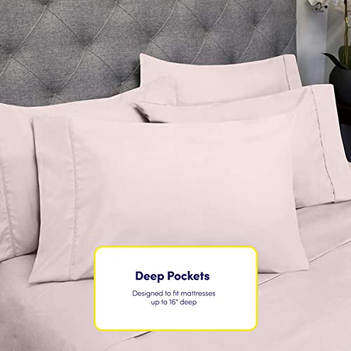 Queen Sheets Pale Pink - 6 Piece 1500 Supreme Collection Fine Brushed Microfiber Deep Pocket Queen Sheet Set Bedding - 2 Extra Pillow Cases, Great Value, Queen, Pale Pink