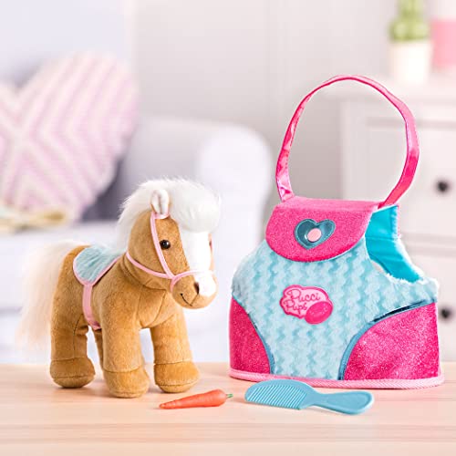 Pucci Pups β Beige Horse with Blue Stripes and Pink Pony Bag (ST8274Z) 10 inches