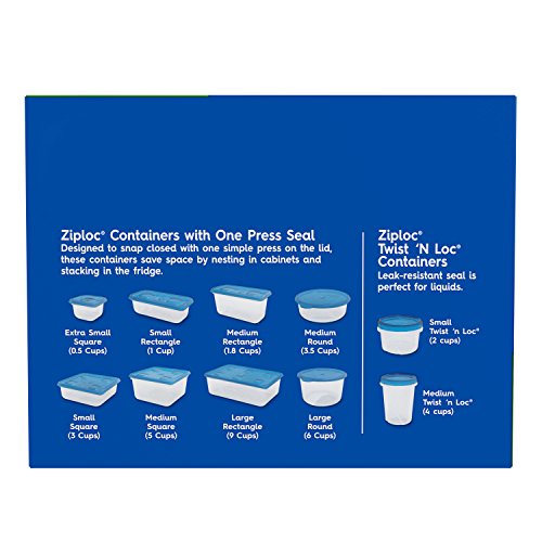 Ziploc Food Storage Meal Prep Containers with One Press Seal, for Travel and Organization, Dishwasher Safe, Small Square, 4 Count