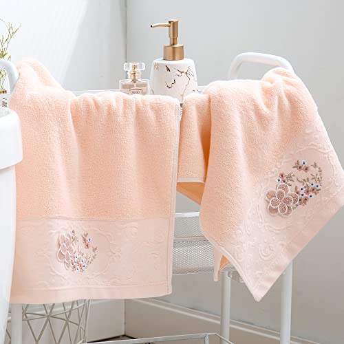YiLUOMO Pink Hand Towels Set of 2 Stereoscopic Flower Embroidered Decorative 100% Cotton Super Soft Highly Absorbent Terry Hand Towels for Bathroom Gift 13 x 29 Inch