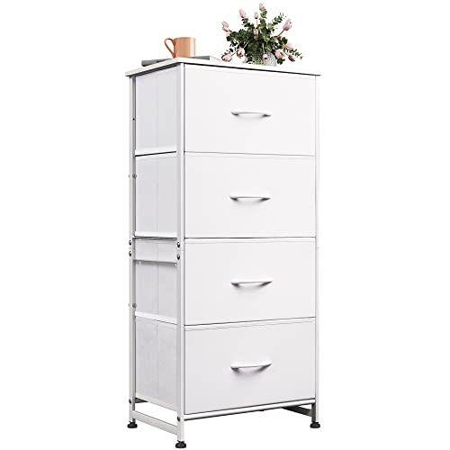 WLIVE Dresser with 4 Drawers, Storage Tower, Organizer Unit, Fabric Dresser for Bedroom, Hallway, Entryway, Closets, Sturdy Steel Frame, Wood Top, Easy Pull Handle, White