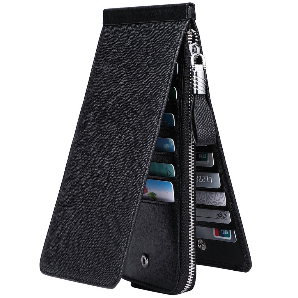 JEEBURYEE Women's Genuine Leather Multi Credit Card Holder Wallet RFID Blocking Long Bifold Clutch Wallet Ladies Purse with Zipper Pocket Black