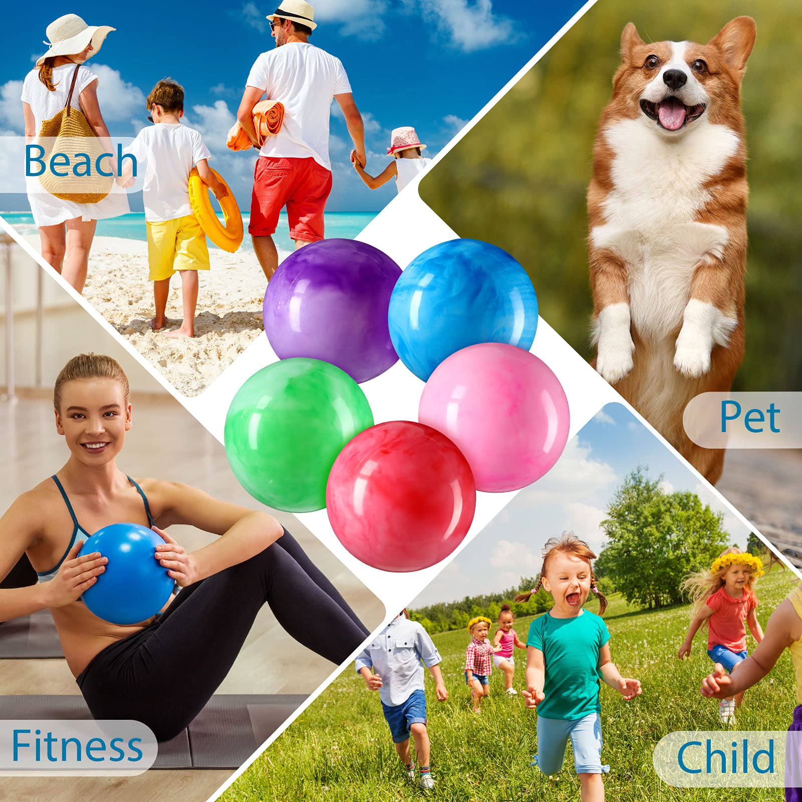 Threan 6 Pieces Bouncing Ball for Kids Marbleized Bouncy Balls Inflatable Ball Pump with Air Needle Colorful Bouncy Balls Cloud Bouncing Balls for Pets Adults Handballs Playground(8.5 Inches)