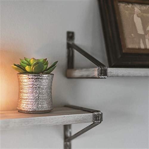 Under.Stated Wall Mounted Wood Shelves β Floating Solid Wood Shelf with Rustic Silver Painted Brackets, Set of 2 (Rustic Gray)