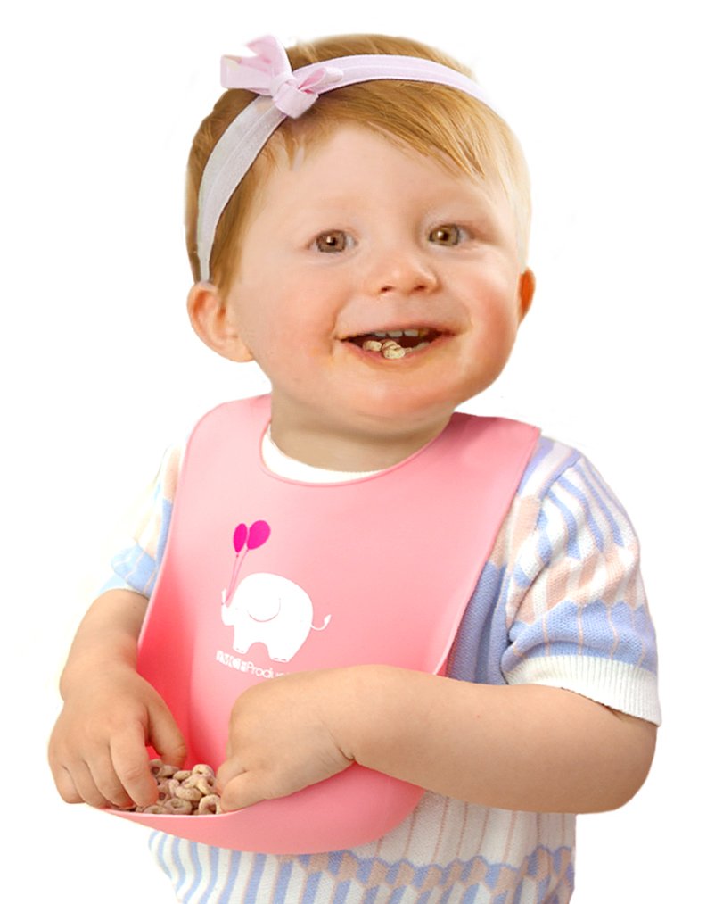 YMCF Products 2-Pack Waterproof Silicone Baby Bib Lightweight Comfortable Easy-Wipe Clean (Purple/Light Pink, Large)