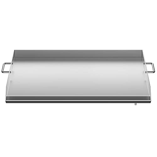 VEVOR Stainless Steel Griddle,32" X 17" Universal Flat Top Rectangular Plate, BBQ Charcoal/Gas Grill with 2 Handles and Grease Groove with Hole,Grills for Camping, Tailgating and Parties