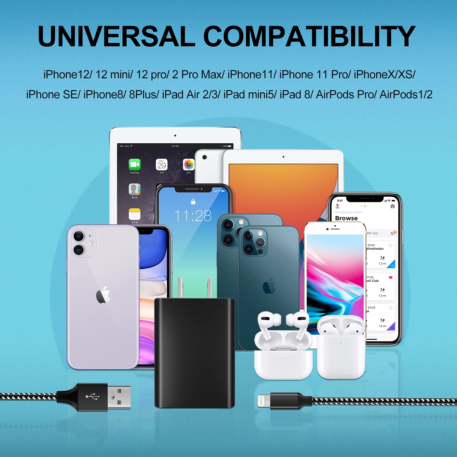 iPhone Charger Fast Charging, 2 Pack USB Wall Charger Travel Plug Adapter and 2 Pack 6ft MFi Certified Lightning Cable Data Sync Compatible with iPhone 13/12 Pro/11 Pro/Xs/XR/X/Plus and More