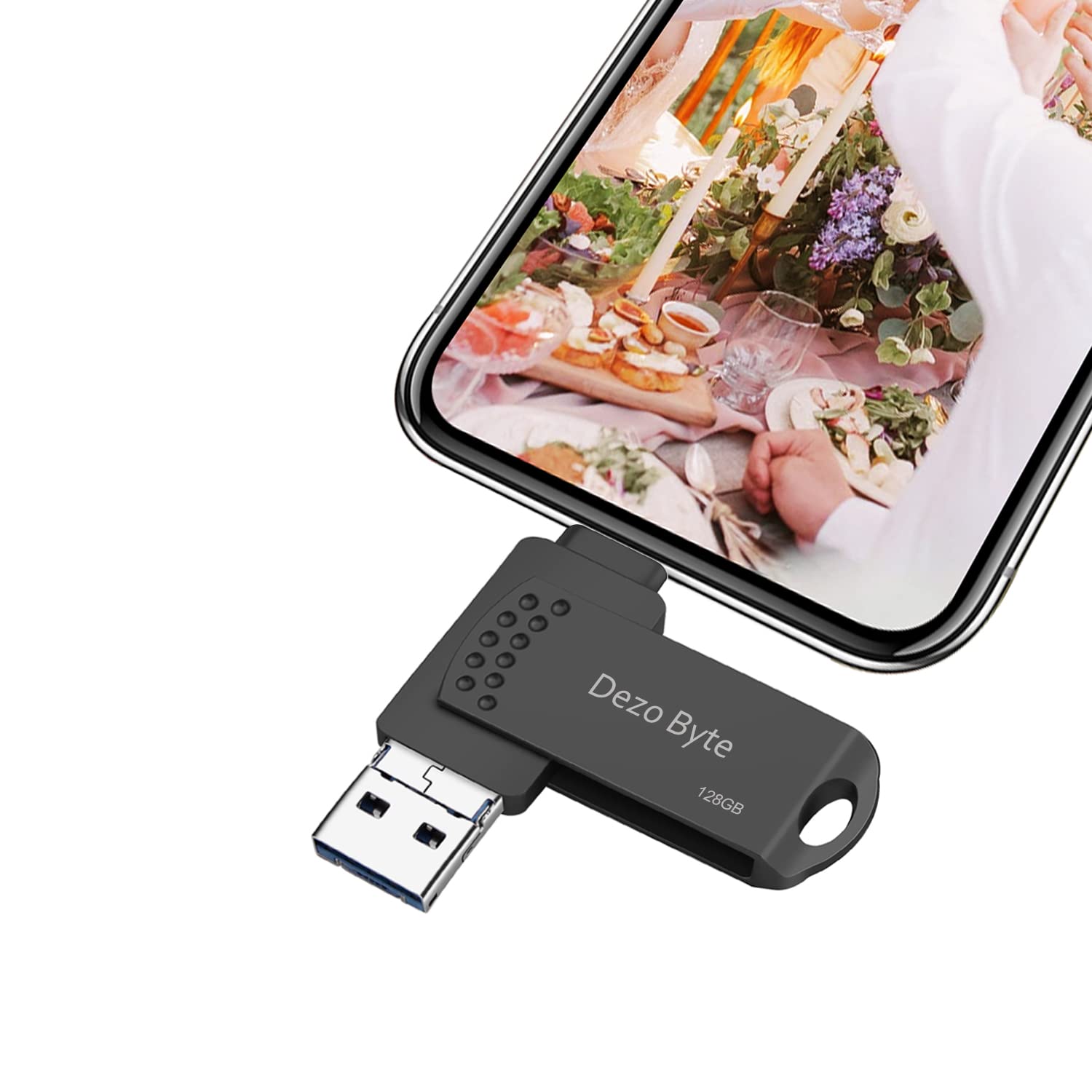 USB Flash Drive 128GB 3in1 for i Phone Photo Stick Android USB C Thumb Drive External Storage Compatible i Phone Pad Pro MacBook Android USB C Computer Black DDPG-128GB