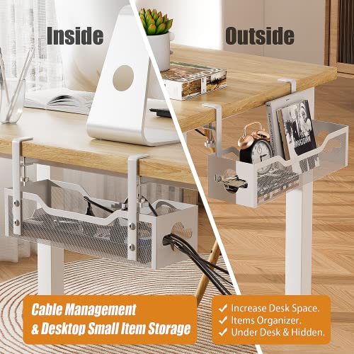 Under Desk Cable Management Tray, No Damage to Desk,Standing Desk Cable Organizer, Quszmd Under Desk Cord Organizer,Under Desk Wire Management Tray - Easy to Install