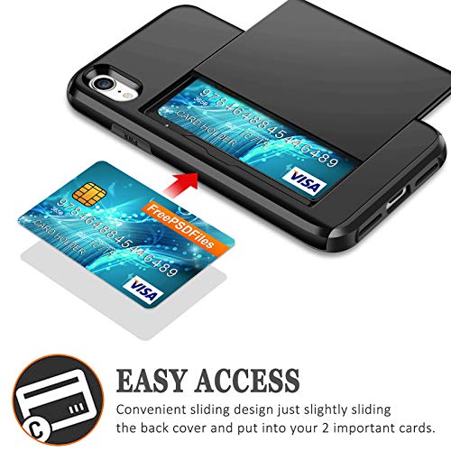 SAMONPOW Case for iPhone XR Hybrid iPhone XR Wallet Case Card Holder Shell Heavy Duty Anti Scratch Dual Layer Hard PC Soft Rubber Bumper Cover for iPhone XR 6.1 inch Black
