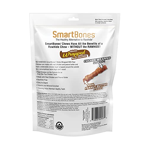 SmartBones Chicken-Wrapped Sticks, Treat Your Dog to a Rawhide-Free Chew Made With Real Chicken and Peanut Butter 8 Count (Pack of 1)