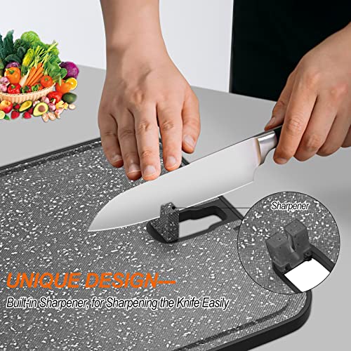 Viretang Plastic Cutting Board, 1 Pieces Dishwasher Safe Cutting Boards for Kitchen with Juice Grooves, Non-Slip, Reversible and Knife-Friendly with Built-in Sharpener & Grinding Area(Black)