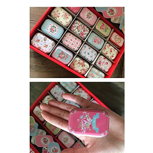 Ximimark 4Pcs Mini Flower Tin Trinket Jewelry Coin Box Tinplate Storage Case Small Rectangular