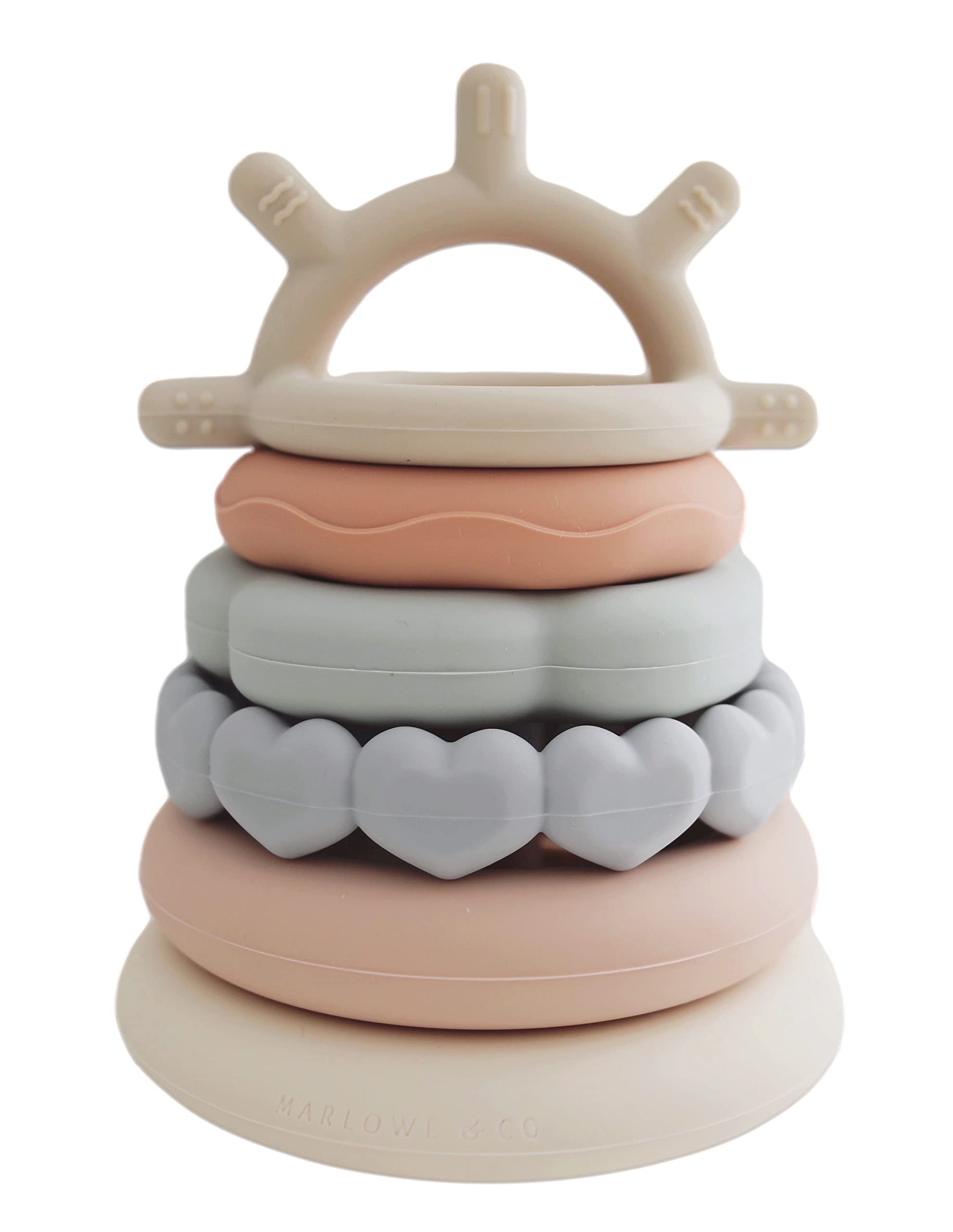 Marlowe & Co Stacking Ring Teether Toy, Soft Silicone Stacking Rings for Babies and Toddlers, 7 Piece Teether Set for Babies 6-12 Months (Classic)