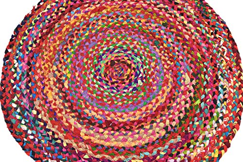 Unique Loom Braided Chindi Collection Area Rug - Layer (3' 3" Round, Multi/ Blue)