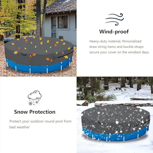 EastVita 24FT Round Winter Pool Cover for Above Ground Pools with Drawstring Design Solar Covers Protector Hot Tub Cover Black