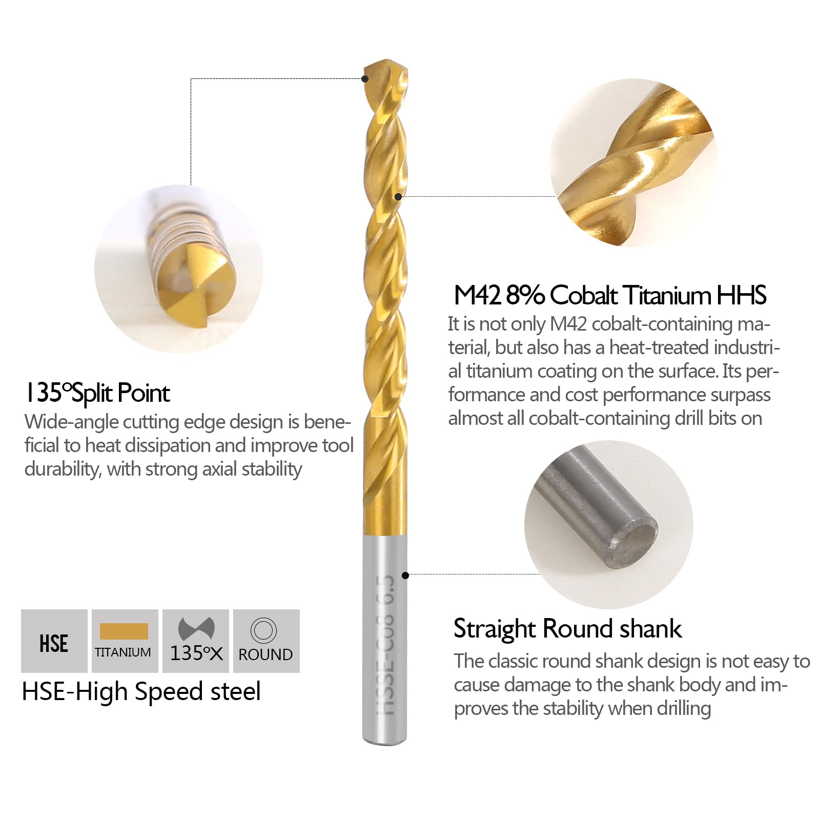 Metric Titanium Coated M42 8% Cobalt Twist Drill Bits Set for Stainless Steel and Hard Metal - Industrial Grade Titanium Coated High Cobalt Drill Bit Set…