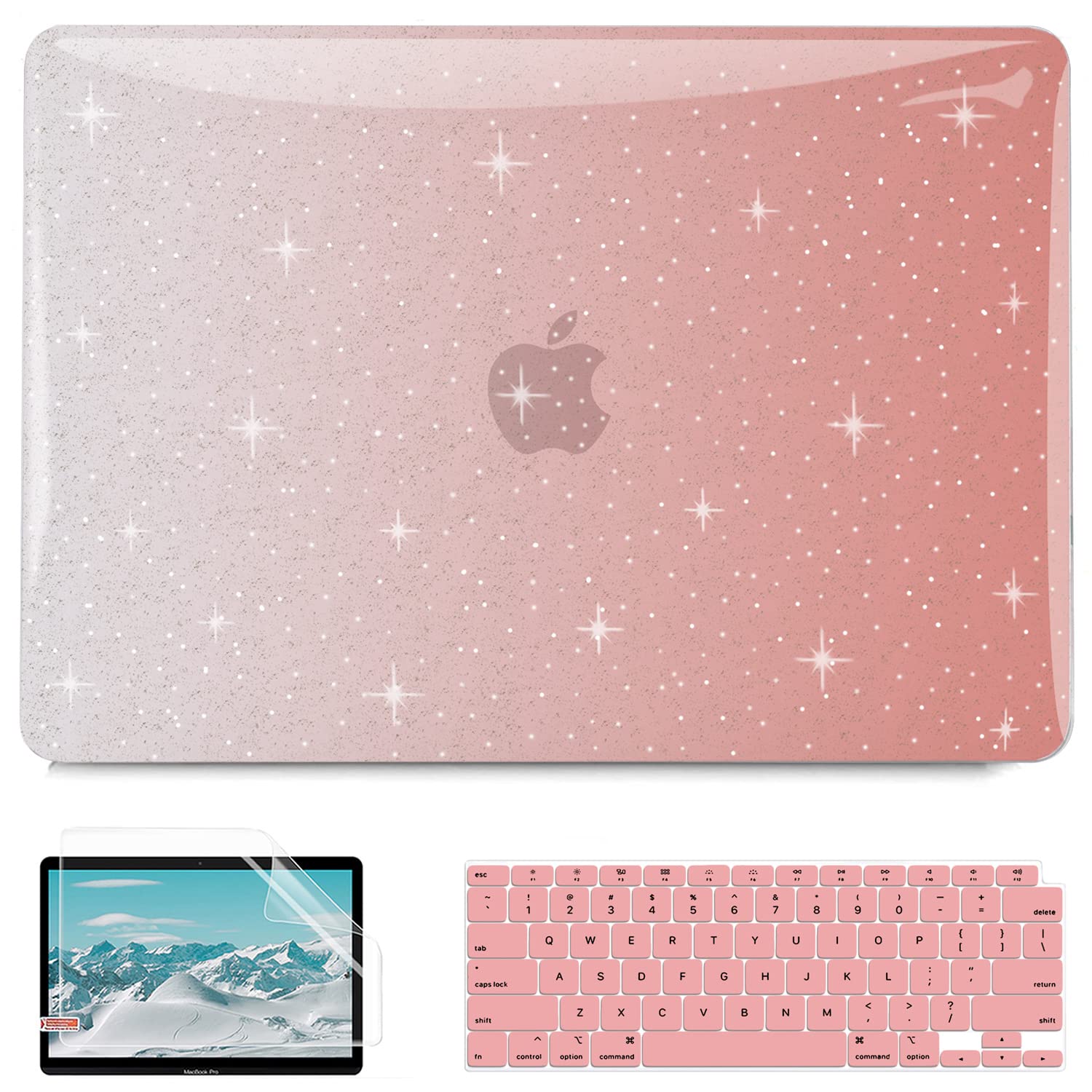 G JGOO Compatible with MacBook Air 13 Inch Case 2021 2020 2019 2018 Release M1 A2337 A2179 A1932 Touch ID, Glitter Gradient Hard Shell Case + 2 Keyboard Cover + Screen Protector