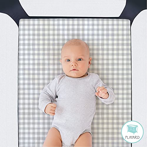 The Peanutshell Fitted Pack n Play, Playard, Mini Crib Sheets for Baby Boys or Girls | Unisex 2 Pack Set | Farmhouse Floral & Grey Plaid