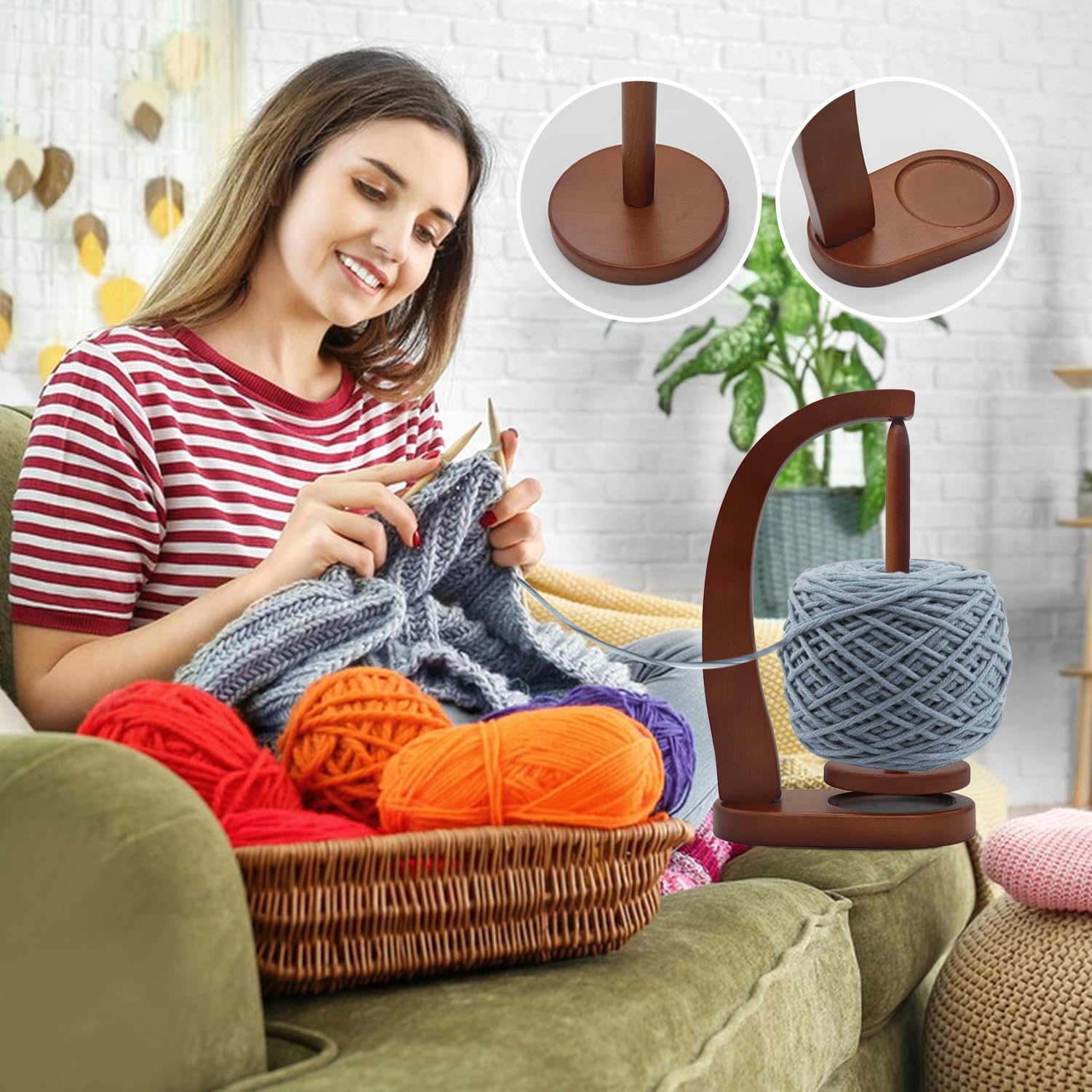 Sthmeyue Yarn Holder for Crocheting, Beech Yarn Spinner: Effortless Rotation Achieved Through Magnetic Levitation,Wooden Spinners for Crocheting,Yarn Ball Holder (Brown)