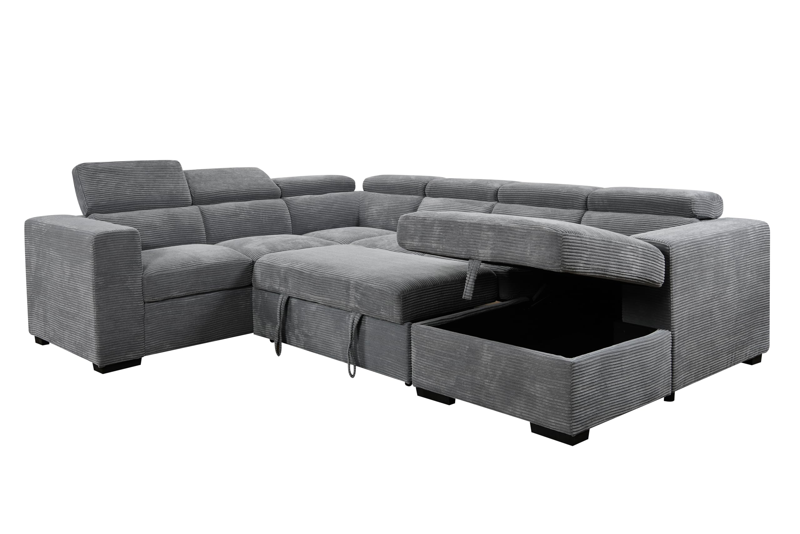 THSUPER 146'' Oversized Sectional Sleeper Sofa with Chaise Lounge and 2 Pull-Out Bed, 7-Seater U-Shaped Sectional Couches with Cuddler and 2 Cup Holders for Living Room - Belfast Fabric Dark Grey