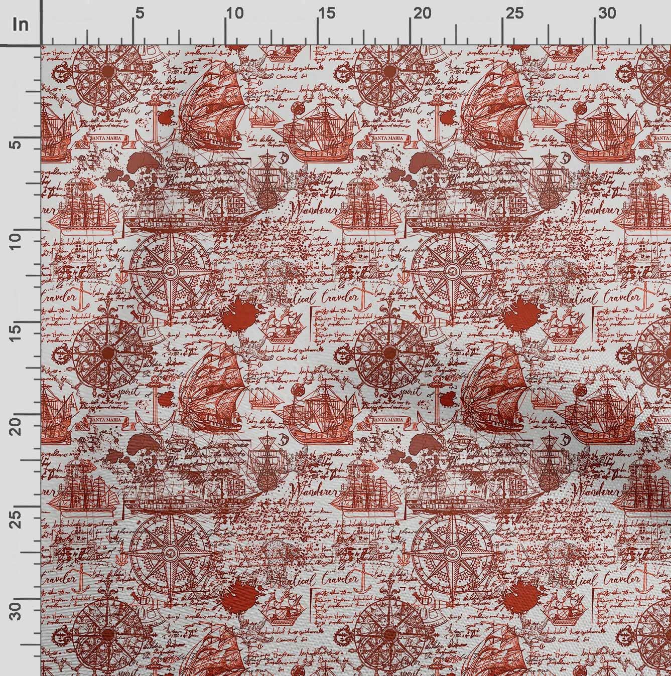 Soimoi Cotton Poplin Fabric Ship & Direction Compass Nautical Print Fabric by Yard 42 Inch Wide