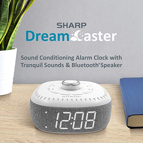 SHARP Sound Machine Alarm Clock with Bluetooth Speaker, 6 High Fidelity Sleep Soundtracks β White Noise Machine for Baby, Adults, Home and Office β White LED