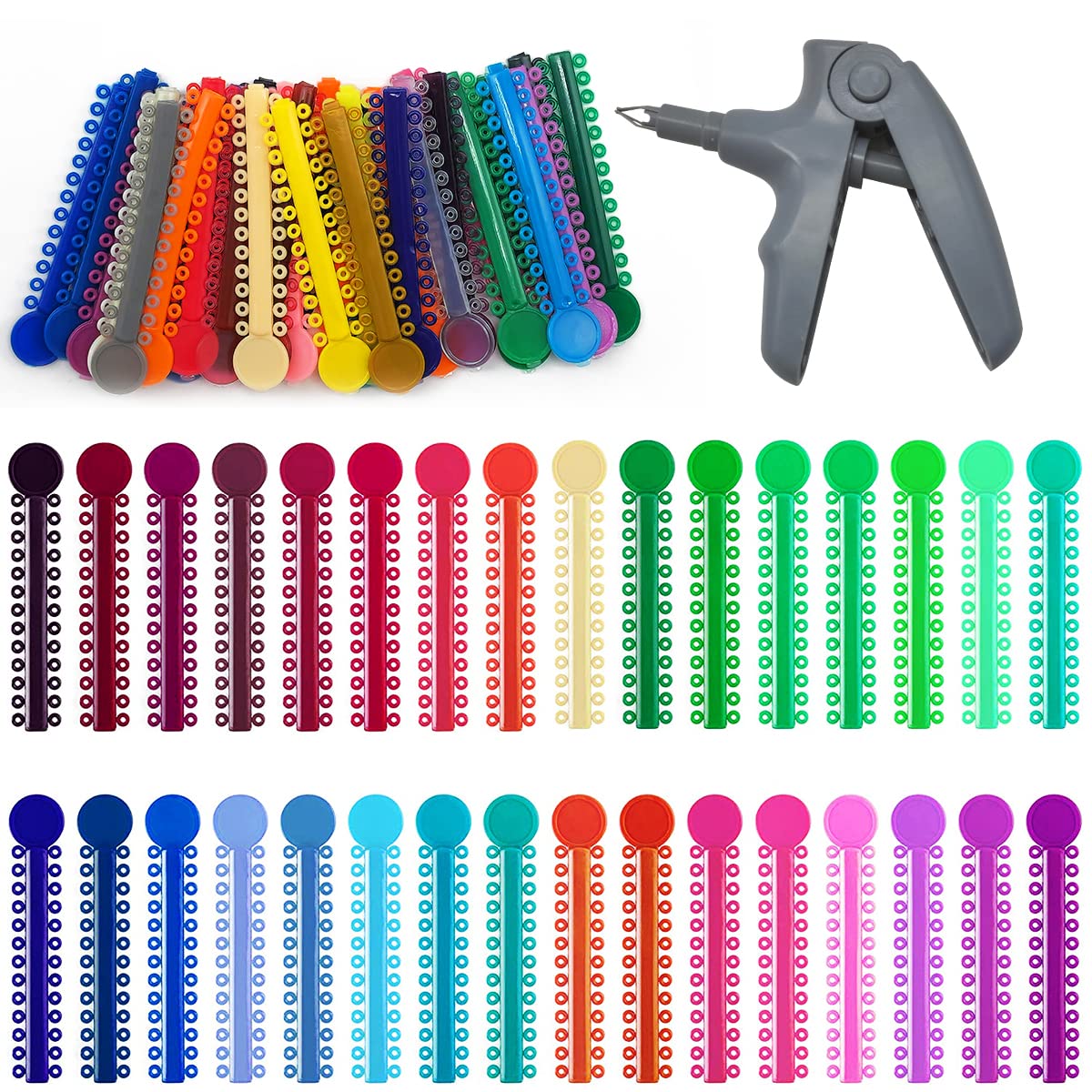 Dental Orthodontic Ligature Ties and Orthodontic Ligature Gun Tools Teeth Orthodontic Ligature Ring Rubber Bands Multi-Color (Combination)