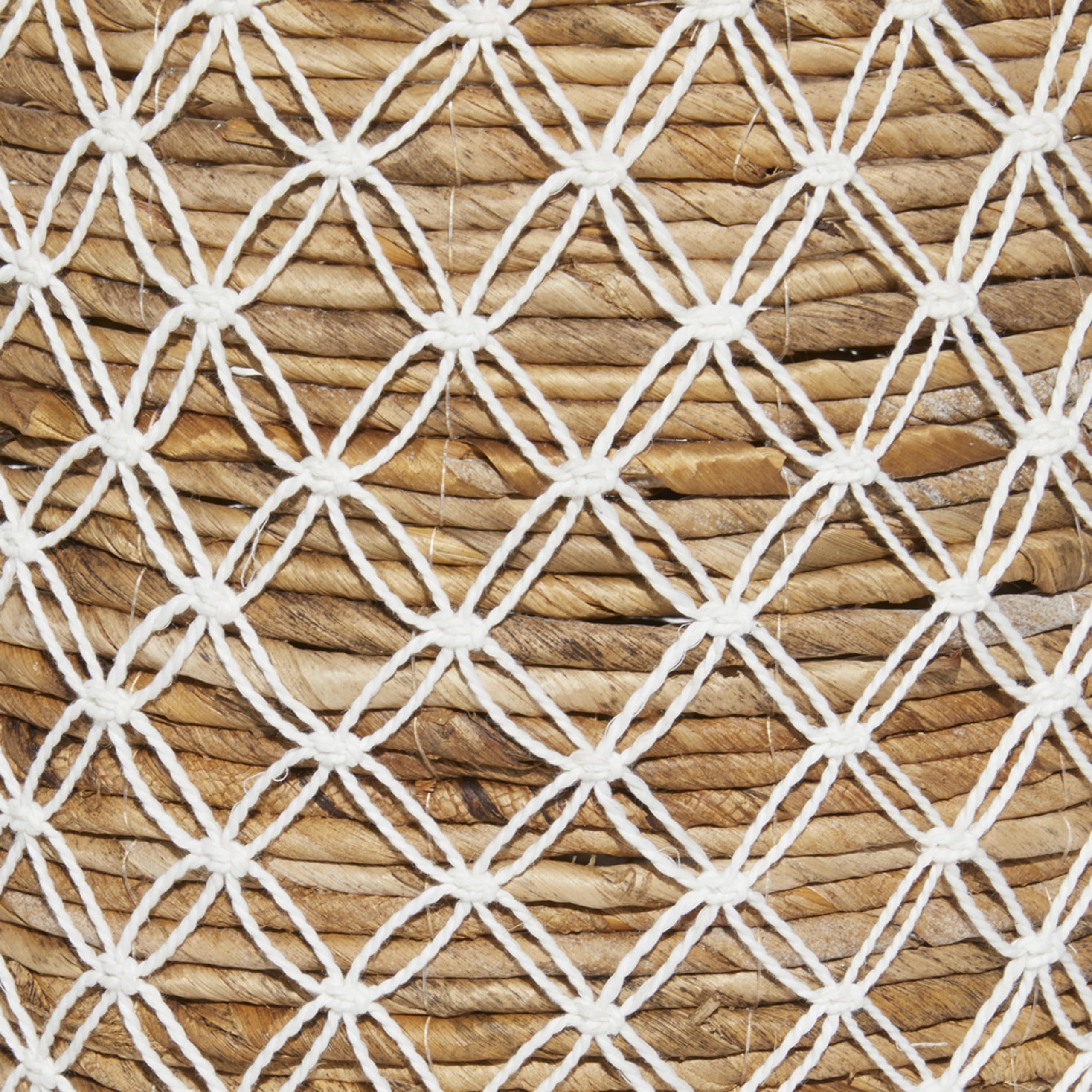Deco 79 Banana Leaf Handmade Decorative and Functional Storage Basket String Detail Basket Organizer with Handles, Set of 2 Basket for Storage 19", 17"H, Brown