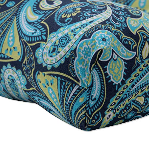 Pillow Perfect Paisley Indoor/Outdoor Sofa Setee Bench Swing Cushion with Ties, Tufted, Weather, and Fade Resistant, 18" x 56", Blue/Green Pretty,