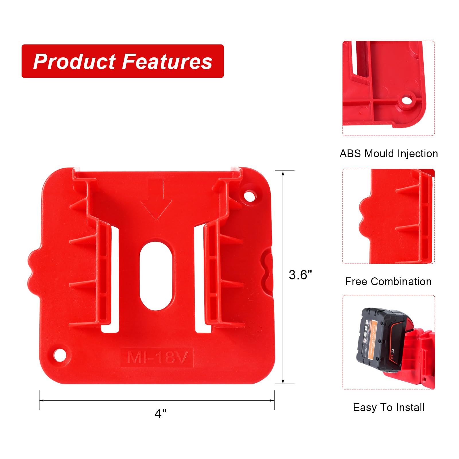 KETTKEL 20pack Milwaukee M18 Battery Holder,Wall Mount 18v Milwaukee Battery Storage Case Tool Holder For Shelf Work Van Toolbox
