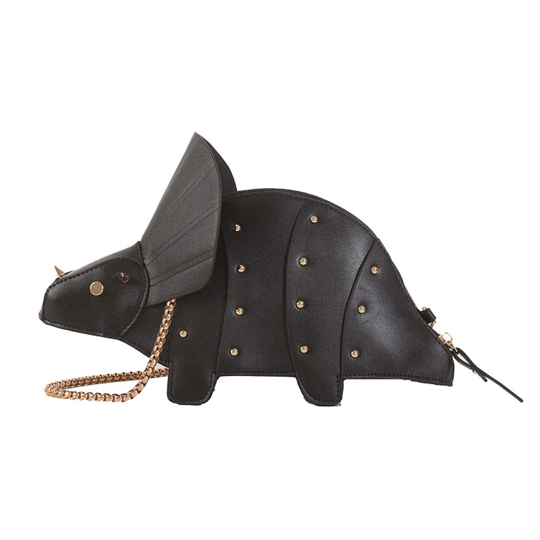 MILATA Dinosaur Shape Crossbody Shoulder Bag Women Pu Leather Rivet Chic Clutch Purse for Girls (black)