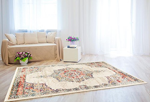 Luxe Weavers Oriental Beige 8x10 Area Rug, Non-Shedding Boho Chic Medallion Carpet