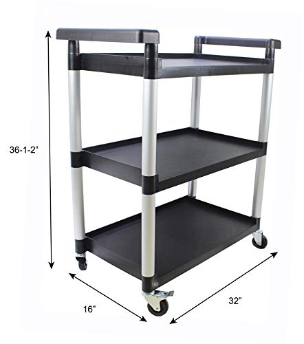 MaxWorks 80774 3-Shelf Utility Plastic Cart with Wheels-225 Lbs Maximum Capacity , Black