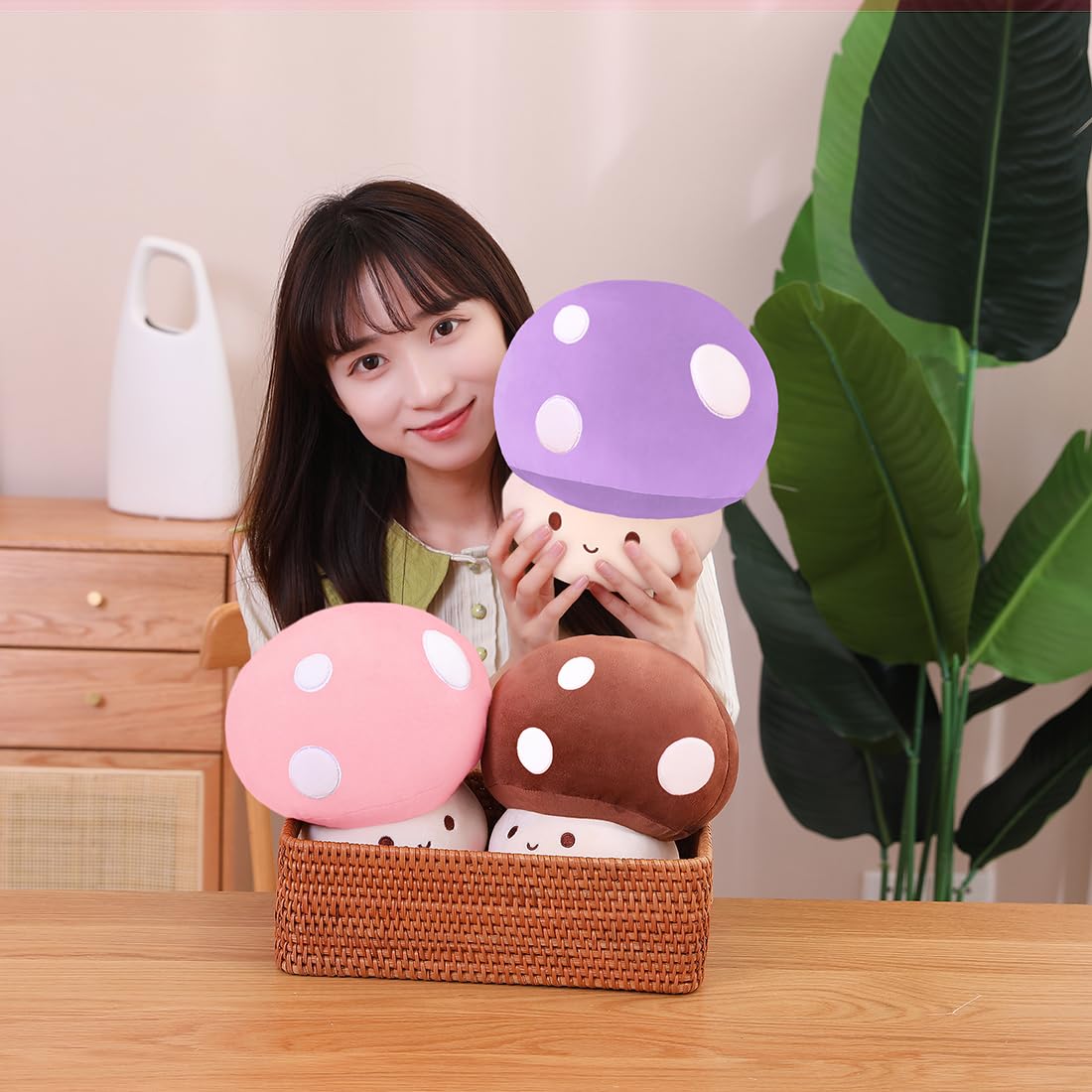 MIAOHAHA Kawaii Plush Mushroom Toy Pillow, Cute Plushies Mushroom Doll Gift for Kids(Pink,23cm/9in)