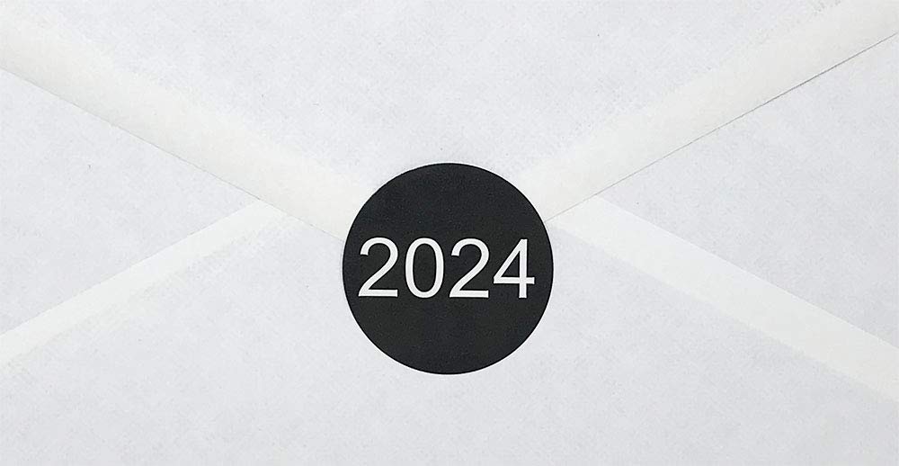 InStockLabels 2024 Year Stickers (Black) - 1.5", 500 Round Stickers Per Roll – Round Labels for File Folders, Sticker Labels for End of Year Organization, Circle Stickers for Office & Home Use