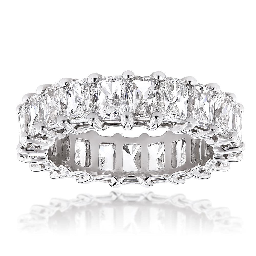 Radiant Cut D/VVS1 Clear Diamonds Eternity Band 6.6 CTW Engagement Ring In 14K White Gold Plated 925 Silver Width: 1/16 in 5mm_5.5