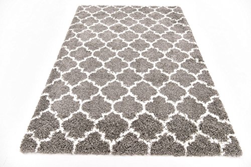 Unique Loom Rabat Shag Collection Area Rug - Marble (5' 1" x 8' Rectangle, Gray/ Ivory)