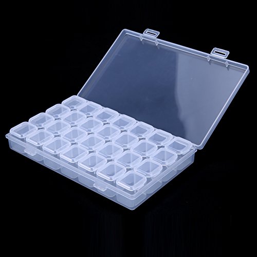 szzijia Zijia Plastic Adjustable 28 Slots Boxes of Diamond Painting Accessories Jewelry Container Storage Box (Clear White)
