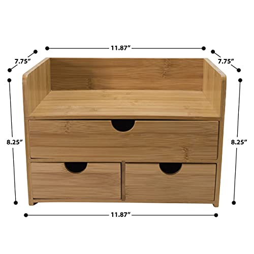 Sorbus Desk Organizer - 3-Tier Tabletop Bamboo Desk Organizers and Accessories – Mini Desktop & Countertop Organization and Storage with Drawers & Shelf for Office, Makeup Vanity, No Assembly Required