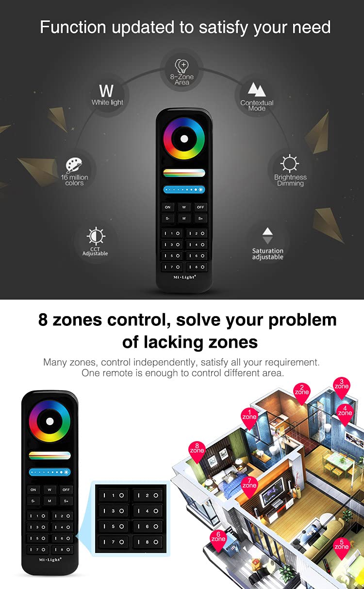 LGIDTECH FUT089-B Miboxer 8-Zone LED Remote Controller Black Color,Work with RGB+CCT LED Light Bulb,Downlight,Strip Controller.Not Work with FUT035 FUT036 FUT037 FUT038 FUT039