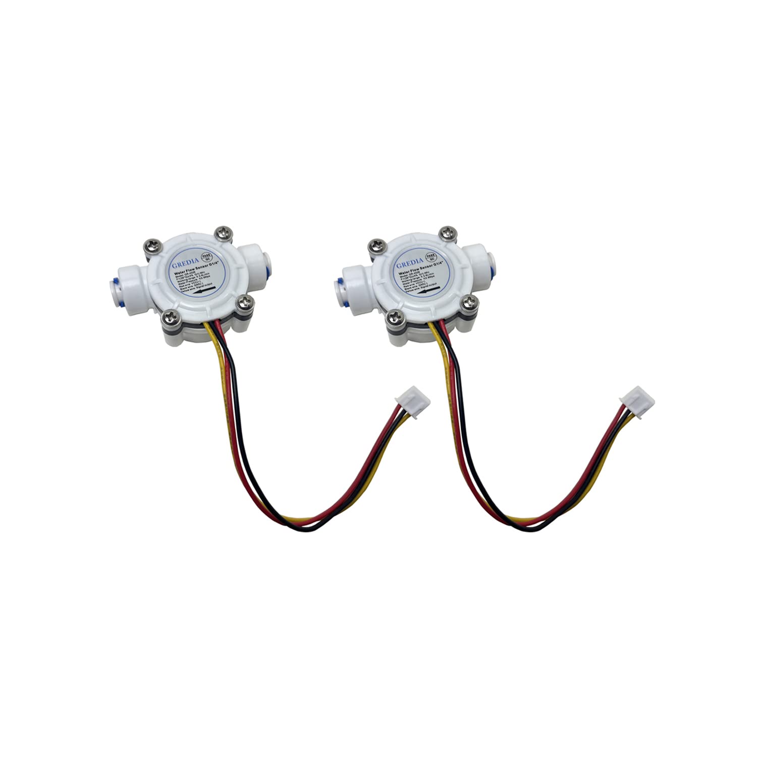 GREDIA 1/4" Quick Connect Water Flow Sensor Food-Grade Switch Hall Effect Flowmeter Fluid Meter Counter 0.3-6L/min (Pack of 2)
