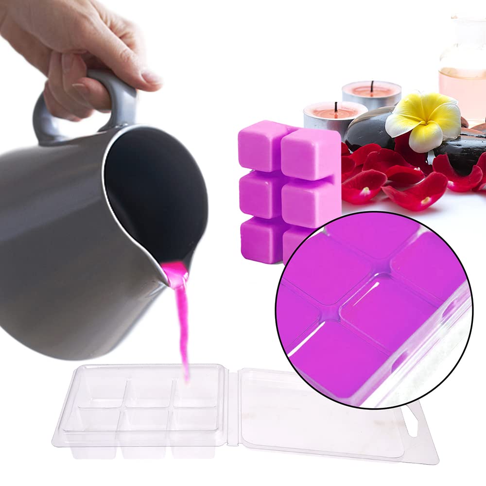 Wax Melt Molds 100 Packs Wax Melt Clamshells 6 Cavity Cubes Clamshells Clear Empty Plastic Cube Tray for Wickless Tarts Candles by DGQ