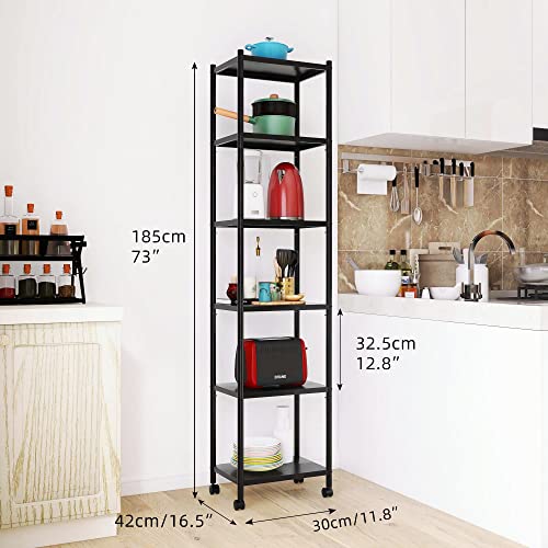 ZIGAMA 6-Tier Metal Rolling Cart Organizer with Wheels ,Adjustable Heavy Duty Free Standing Baker's Rack for Kitchens,Storage Tower for Pantry Laundry Bathroom Narrow Places